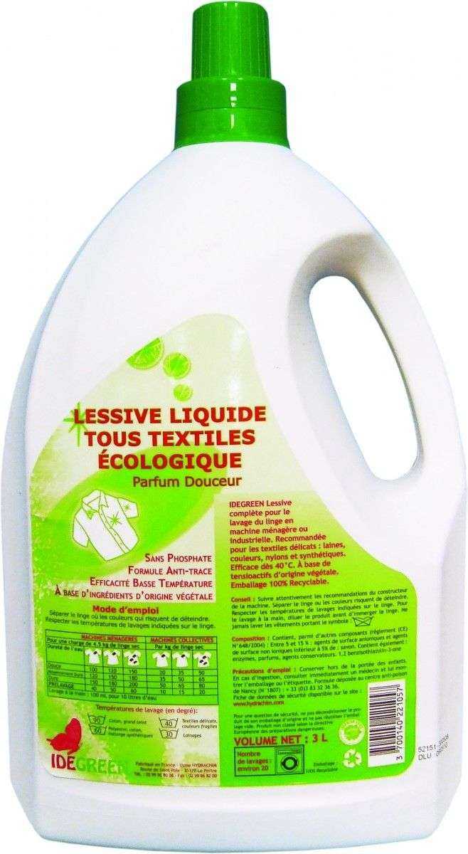 LESSIVE LIQUIDE ECOLOGIQUE IDEGREEN le bidon de 3 litres
